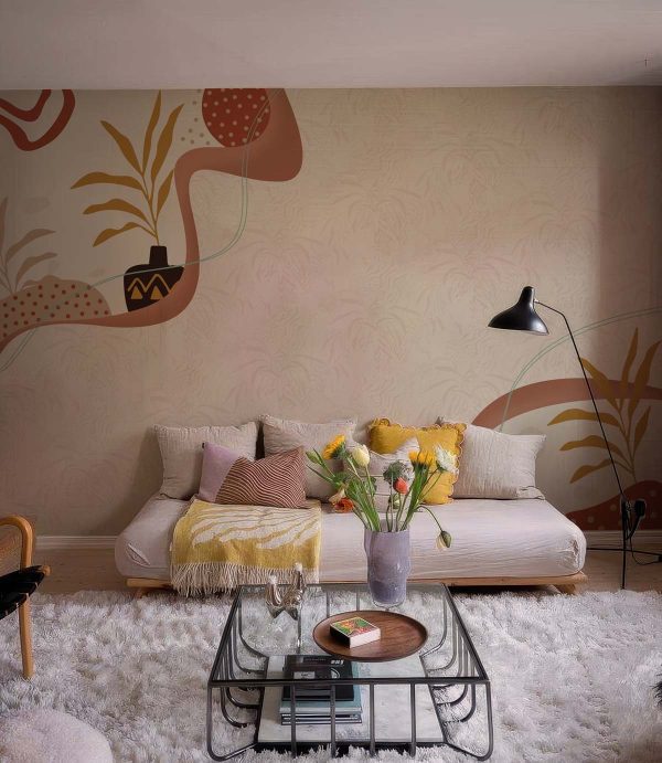Contemporary, Warm Abstract Flora Wallpaper Mural - Magicdecor