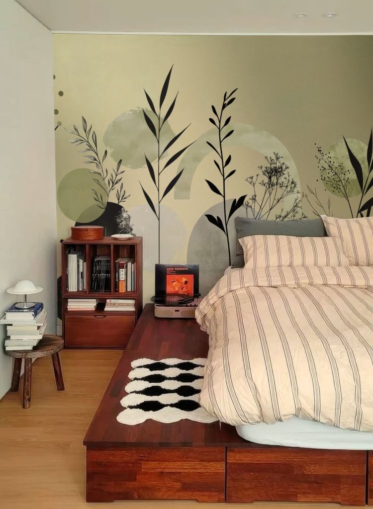 Muted Sage Green Botanic Aura Wallpaper Mural - Magicdecor