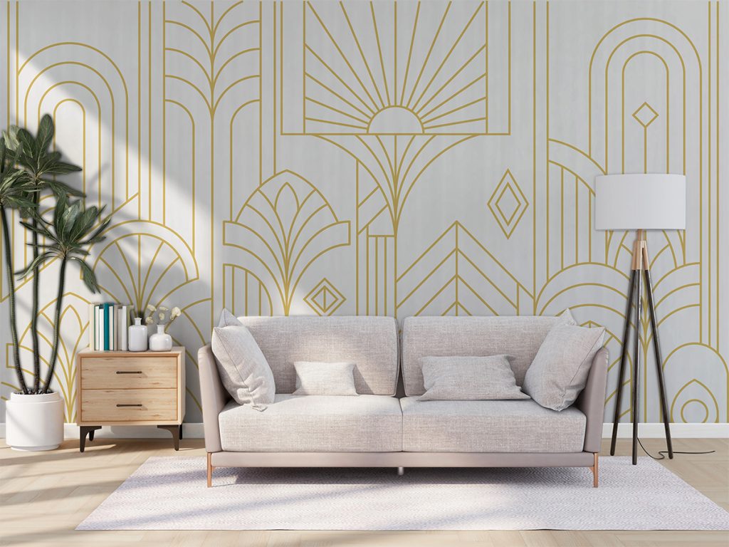 Decora, White Gold Art Deco Vintage Glamour Mural - Magicdecor