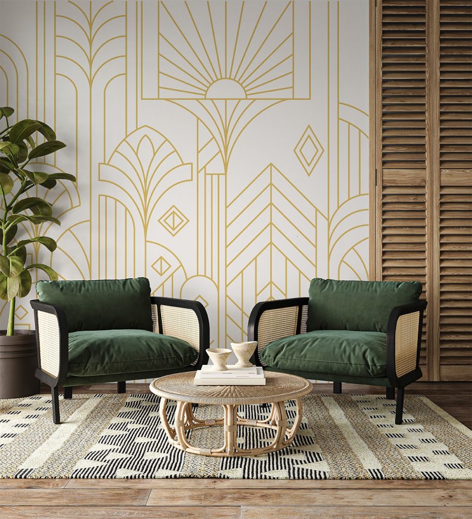 Decora, White Gold Art Deco Vintage Glamour Mural - Magicdecor