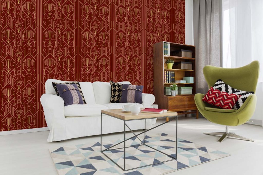 Kingsford, Burgundy Luxe Art Deco Pattern Wallpaper - Magicdecor