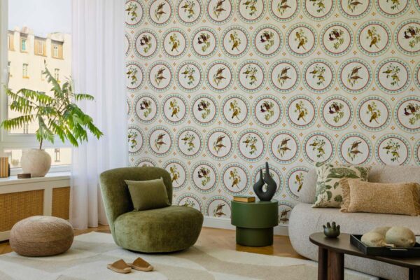 Birdora, Timeless Avian Circle Motif Wallpaper - Magicdecor