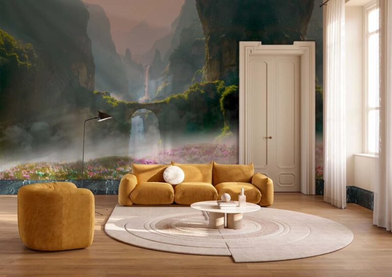 Fairyland, Mystical Grassland Valley with Cascading Waterfalls Mural ...